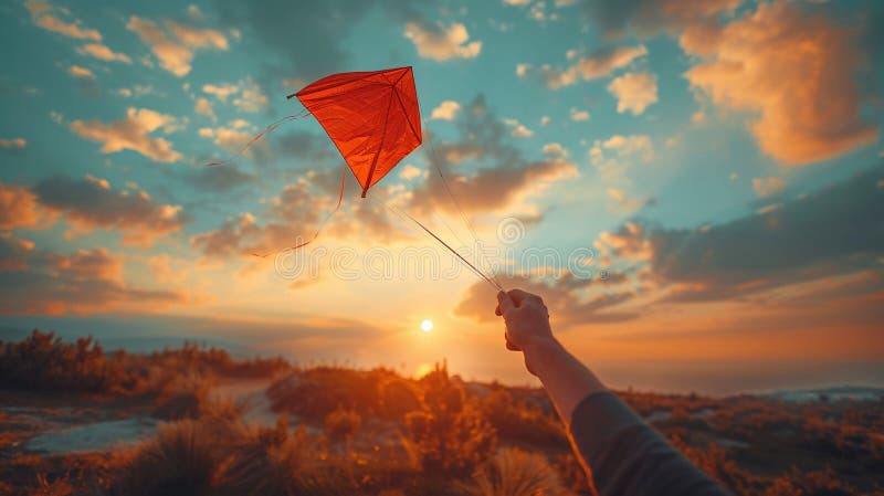 Hand Pulling the String of a Kite Stock Illustration - Illustration of ...