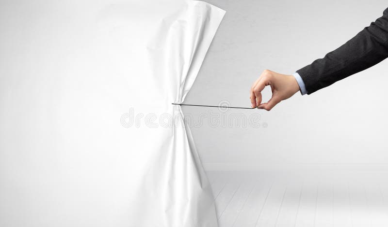 Hand Pulling White Paper Curtain Stock Image - Image of concept, dirty ...