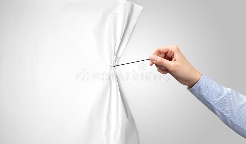 Hand Pulling White Paper Curtain Stock Photo - Image of landscape ...