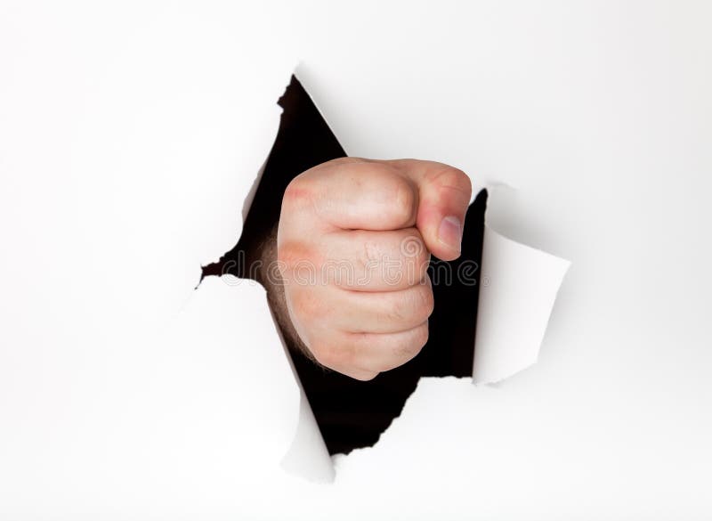 Hand Punching Hole through Paper Stock Photo - Image of danger ...