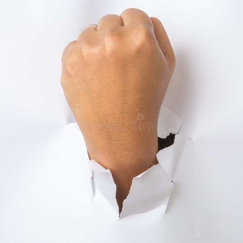 Hand Punching through the Paper Stock Image - Image of single, fist ...