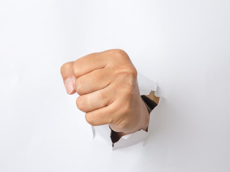 Hand Punching through the Paper Stock Image - Image of sign, design ...