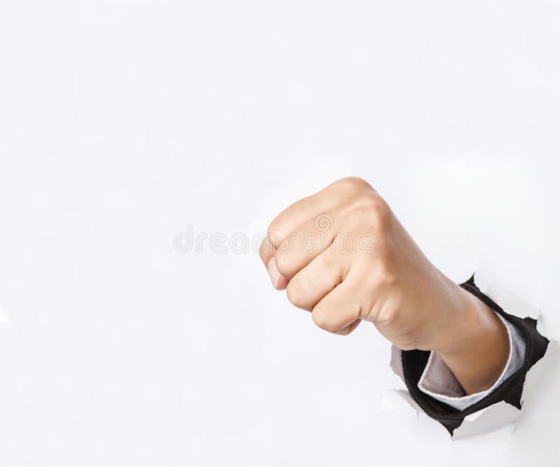 Hand Punching through the Paper Stock Photo - Image of punch, pressure ...