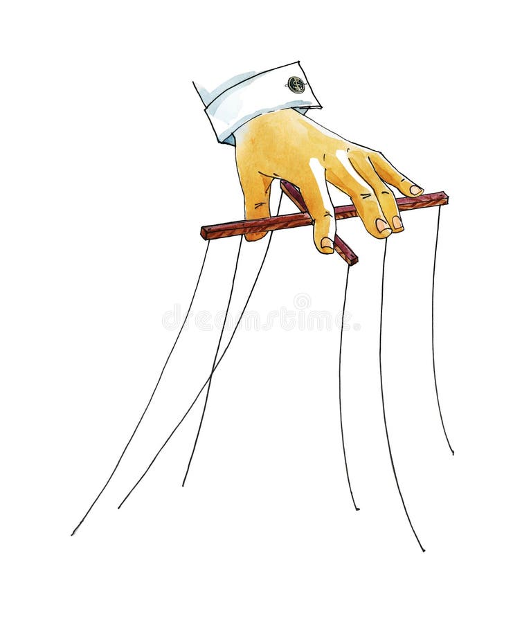 Hand with Puppet Control Mechanism. Watercolor Humorous Illustration ...