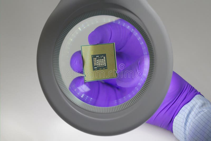 Microchip Under Microscope with Test Probes Stock Photo - Image of ...