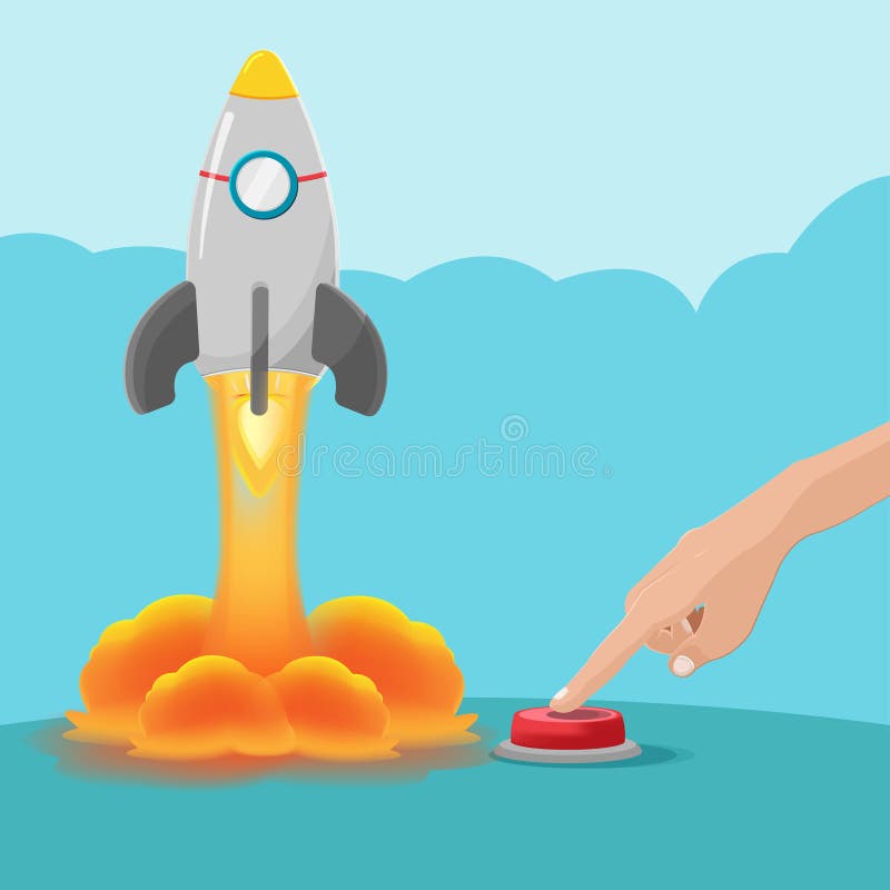 Hand Push Button Start Rocket Vector Stock Illustration - Illustration ...