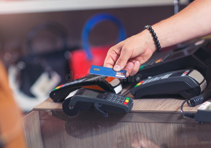 Hand Push Credit Card into a Credit Card Machine Stock Photo - Image of ...