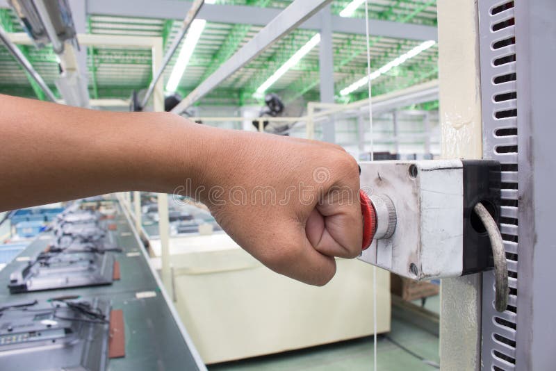 Hand Push Emergency Button in Product Line Stock Image - Image of ...