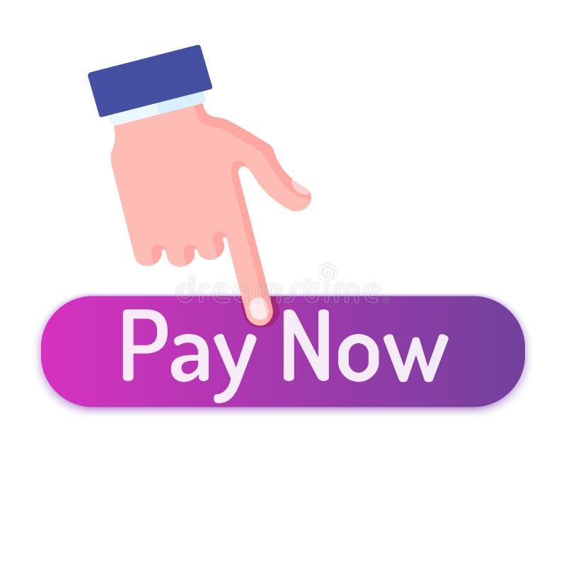 Hand Push on Pay Now Button Flat Style Vector Illustration Stock Vector ...