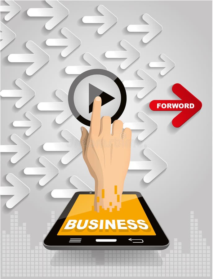 Hand Push Start Button on Touch Screen To Run Vide Stock Vector ...