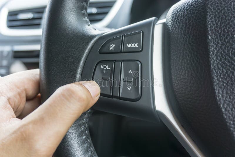 Hand Pushes the Volume Control Button Stock Image - Image of steering ...