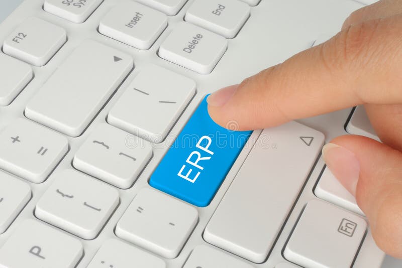 Hand Pushing Blue ERP Button Stock Photo - Image of corporate ...