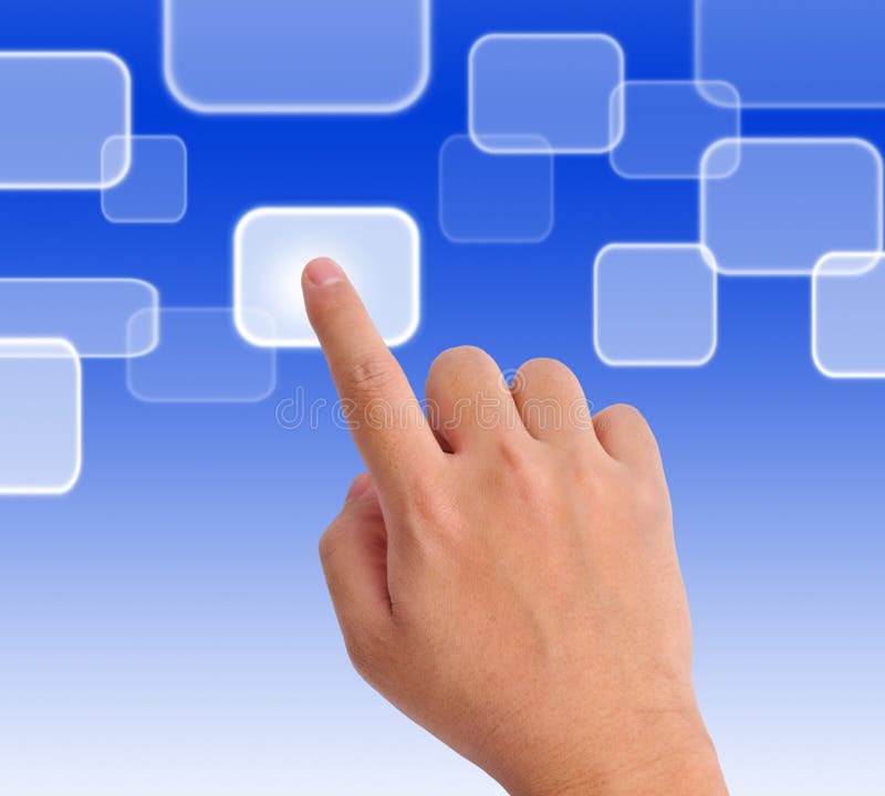 Hand pushing a red button stock photo. Image of interface - 19347492