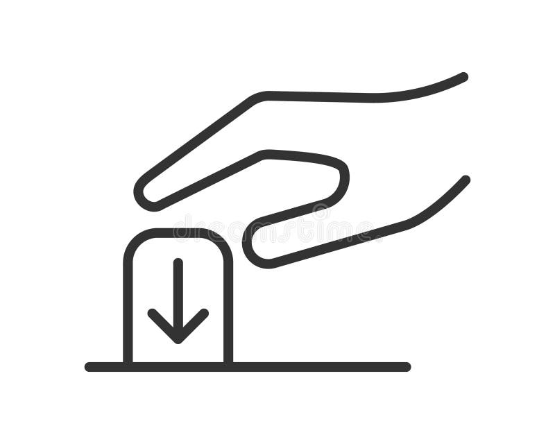 Hand Pushing Button with Arrow Down. Clean Line Art. Symbolizes Action ...