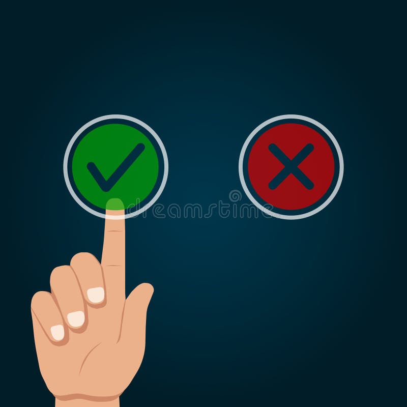 Hand Pushing Button with Checkmark. Vector Illustration. Stock Vector ...