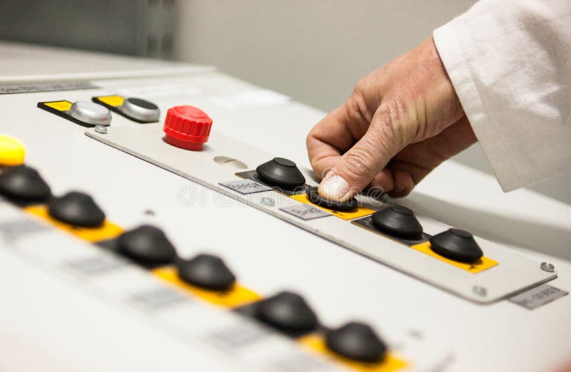 Pushing the Button on the Control Panel Stock Image - Image of adult ...
