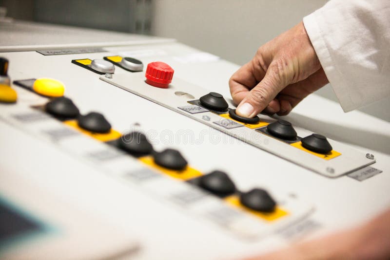 Pushing the Button on the Control Panel Stock Image - Image of adult ...