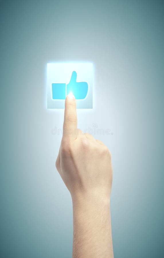 Hand Pushing Button with Like Symbol Editorial Stock Image - Image of ...