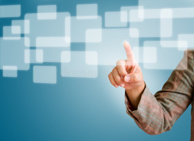 Hand Pushing a Button on a Touch Screen Stock Image - Image of desktop ...