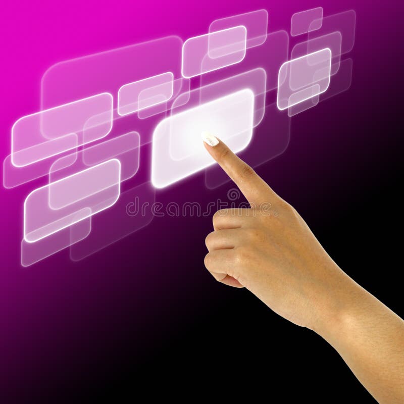 Hand Pushing a Button on a Touch Screen Stock Illustration ...