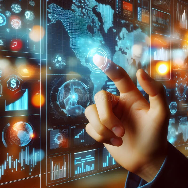 Hand Pushing a Button on a Digital Touch Screen Stock Illustration ...