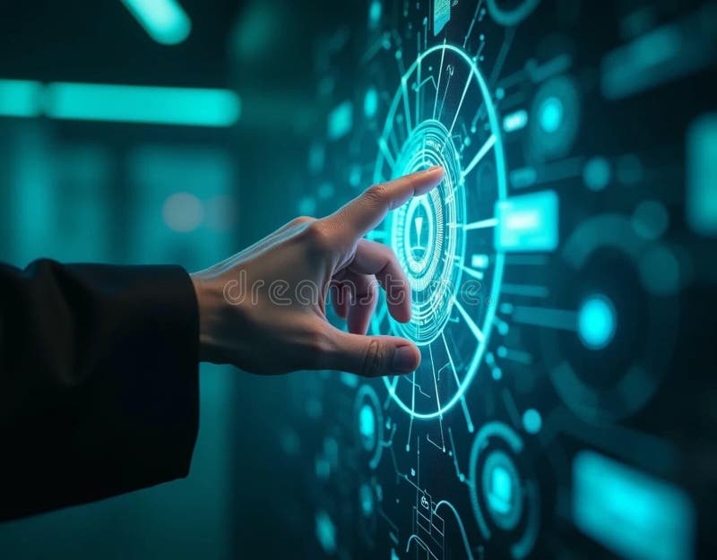 Hand Pushing a Button on a Touch Screen Stock Illustration ...