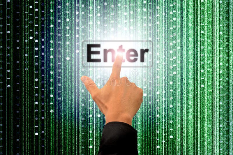 Hand Pushing a Button on a Touch Screen Interface Stock Photo - Image ...