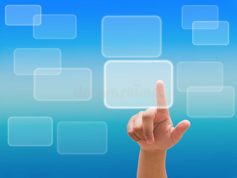 Hand Pushing a Button on a Touch Screen Interface Stock Image - Image ...