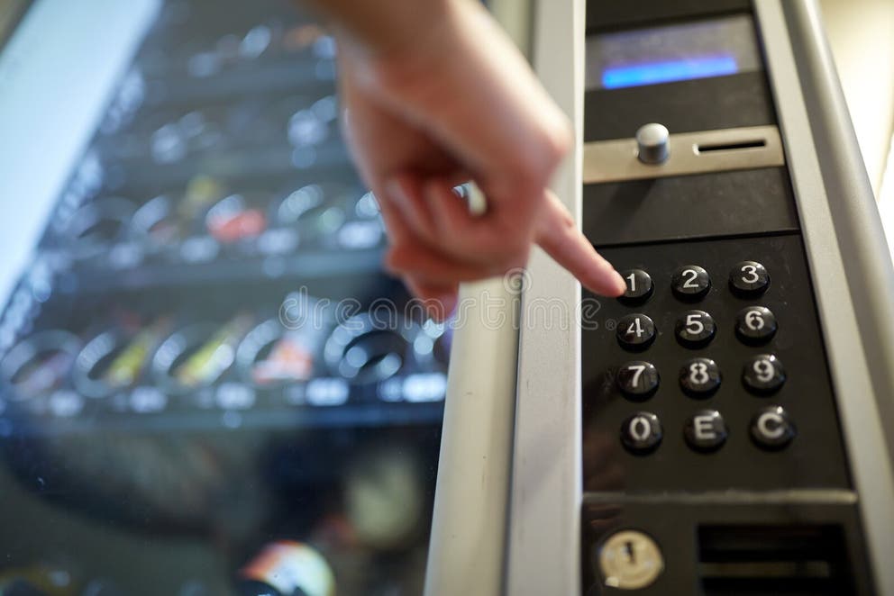 Hand Pushing Button on Vending Machine Keyboard Stock Photo - Image of ...