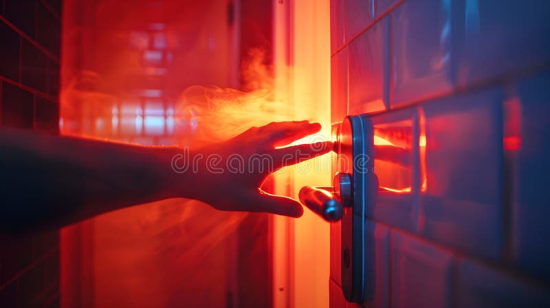 Hand Pushing Open the Emergency Exit Door, Fire Escape by Generative AI ...