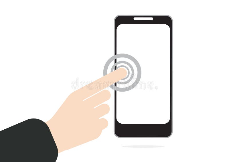 Hand Pushing or Press on Touch Screen at Mobile Phone in Stock Vector ...