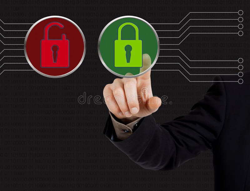 Hand Pushing Security Button Stock Photo - Image of data, internet ...
