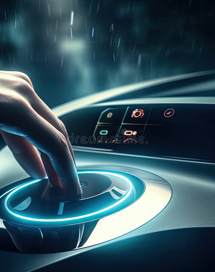 Hand Pushing on a Smart Start Button on Car Control Engine Ignition for ...