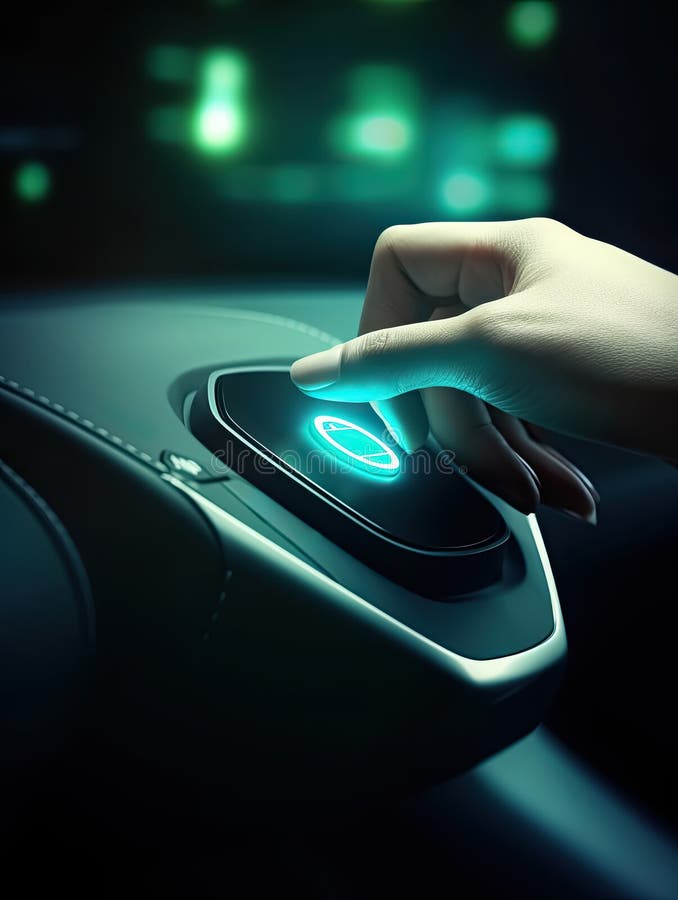 Hand Pushing on a Smart Start Button on Car Control Engine Ignition for ...