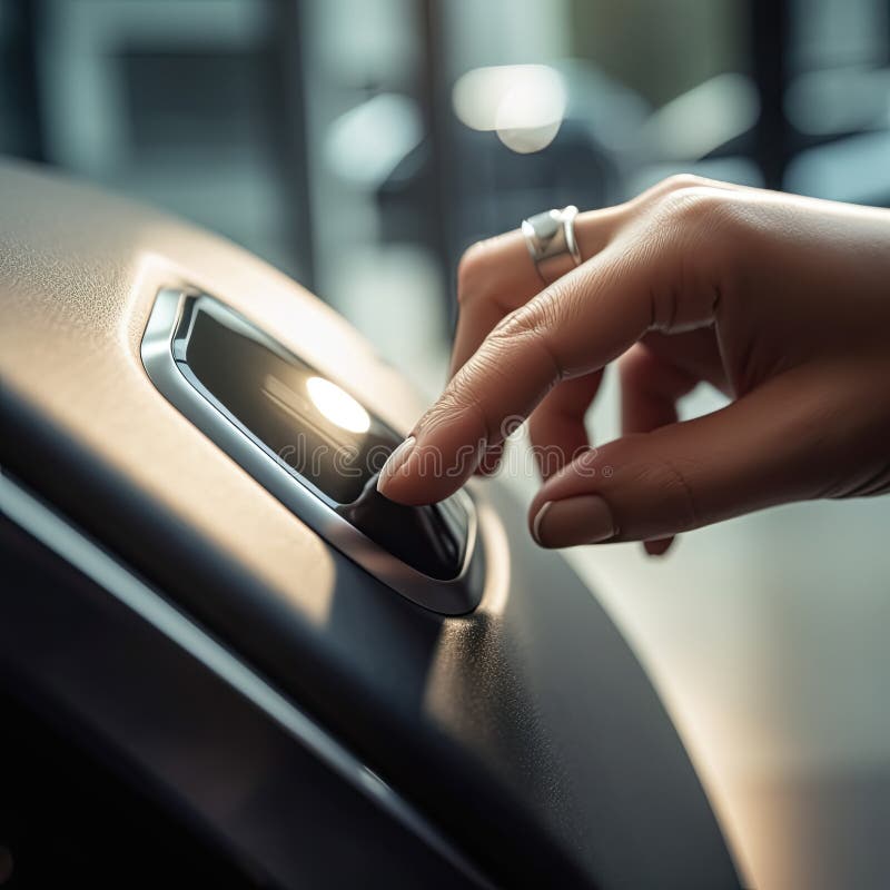 Hand Pushing on a Smart Start Button on Car Control Engine Ignition for ...