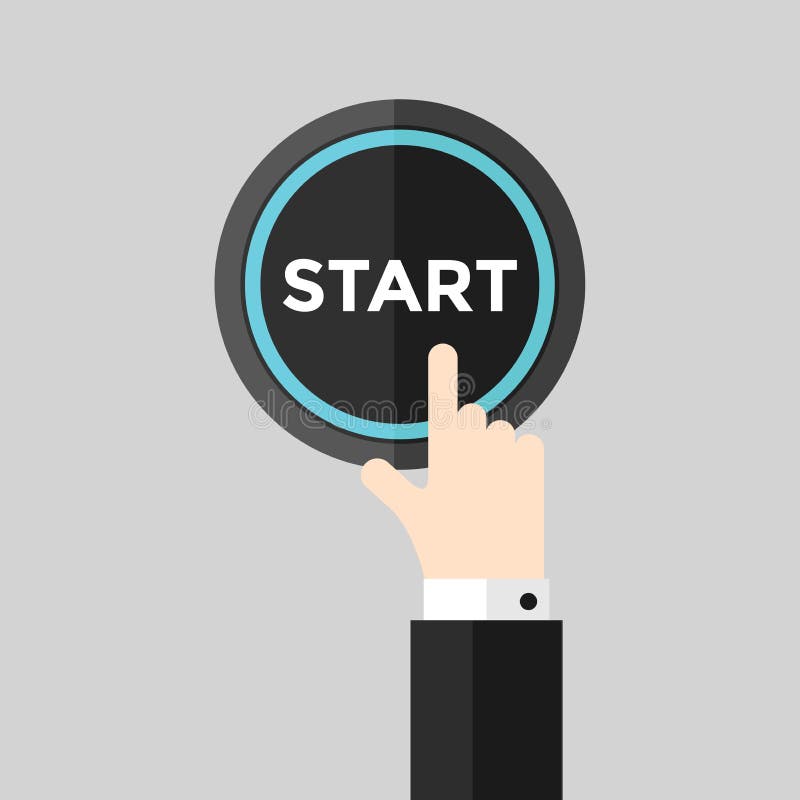 Hand pushing start button. stock vector. Illustration of alert - 76818152