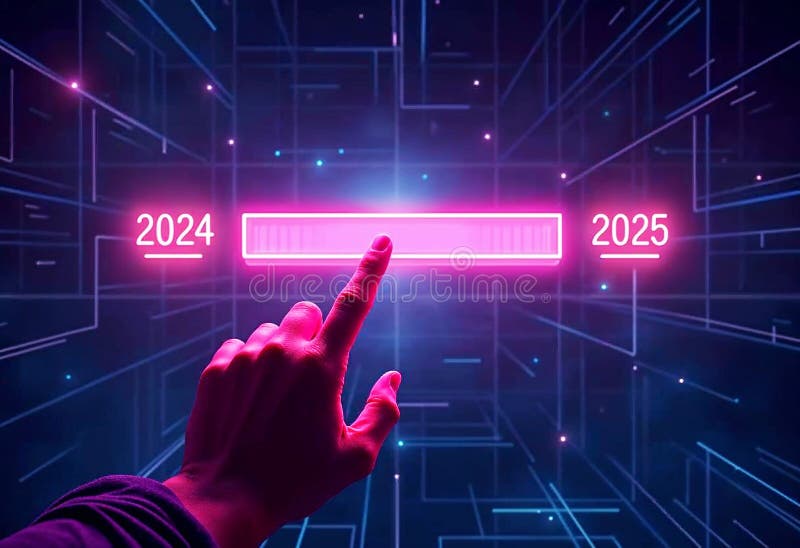 Hand Pushing 2024 To 2025 Button on Futuristic Interface Stock ...