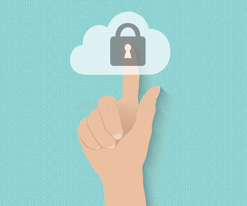 Hand Pushing Virtual Cloud Security Button Stock Vector - Illustration ...