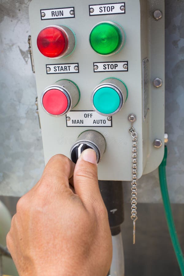 Hand Put Button Switch To Control Box Stock Image - Image of breaker ...