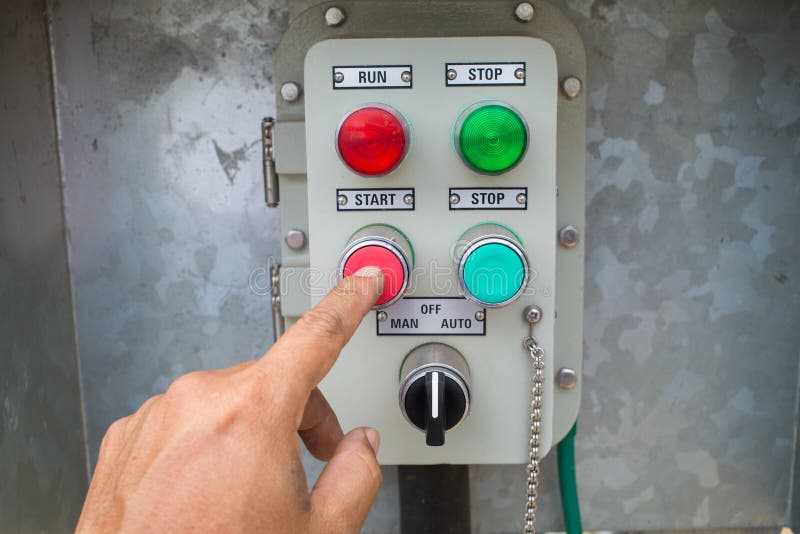Hand Put Button Switch To Control Box Stock Image - Image of industrial ...