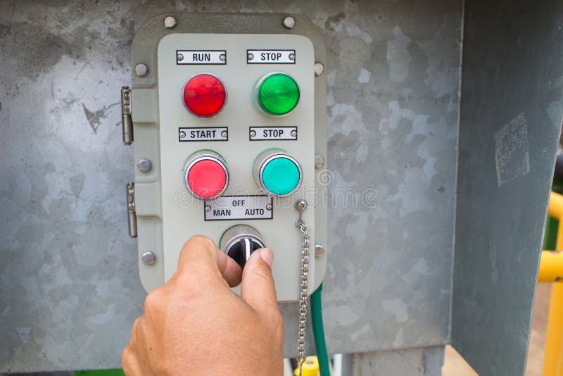 Hand Put Button Switch To Control Box Stock Image - Image of industrial ...