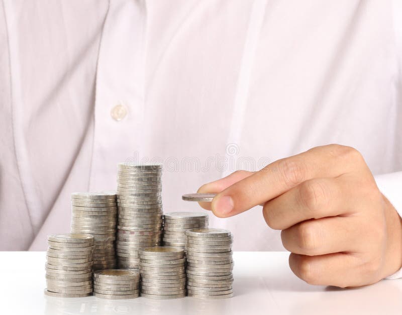 Hand put coin to money stock illustration. Illustration of moving ...