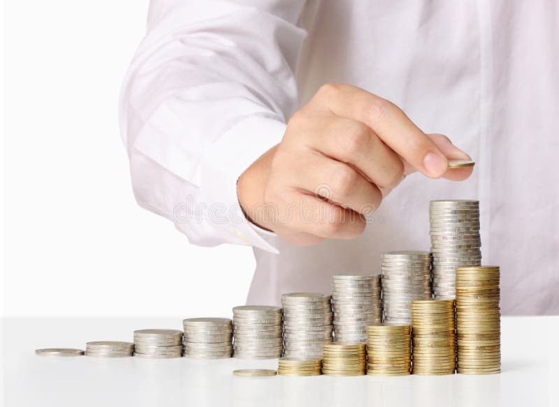Hand put coin to money stock image. Image of moving, growth - 41083855