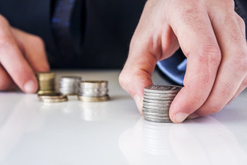 Hand put coin to stack stock image. Image of commercial - 28814453