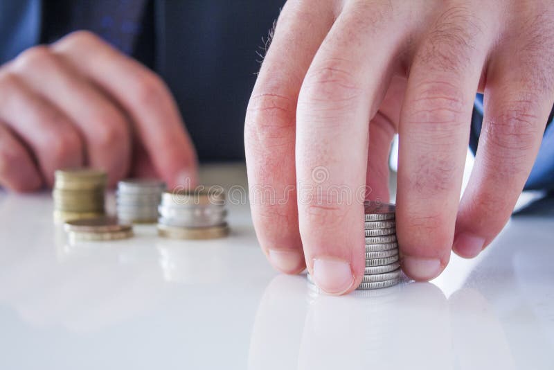 Hand put coin to stack stock image. Image of hand, cost - 28814457