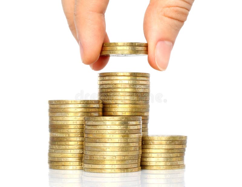 Hand put coins to stack stock photo. Image of cent, background - 29874144