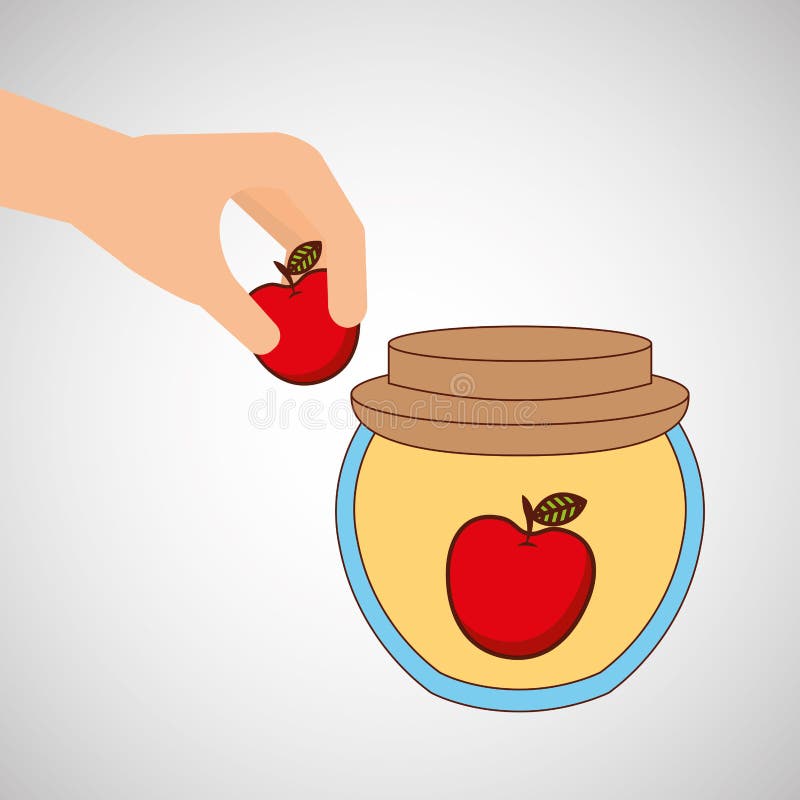 Hand puts apple jar jam stock vector. Illustration of food - 81621892