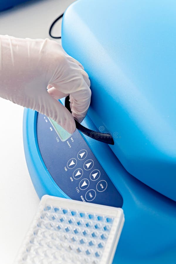 Laboratory Device, Hand Puts the Cassette in a Centrifuge for Blood ...