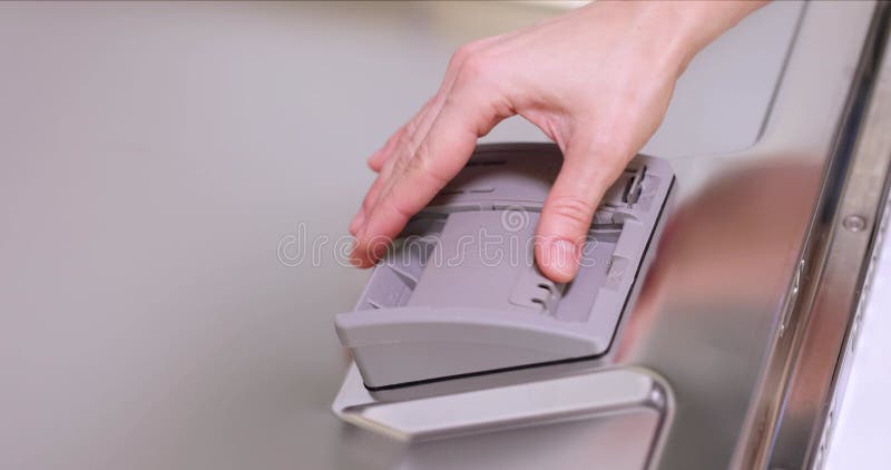 Hand Puts Dishwasher Tablet into Automatic Dishwasher Machine Stock ...