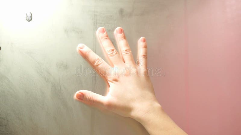 Hand Puts His Handprint on a Foggy Mirror Stock Video - Video of hand ...